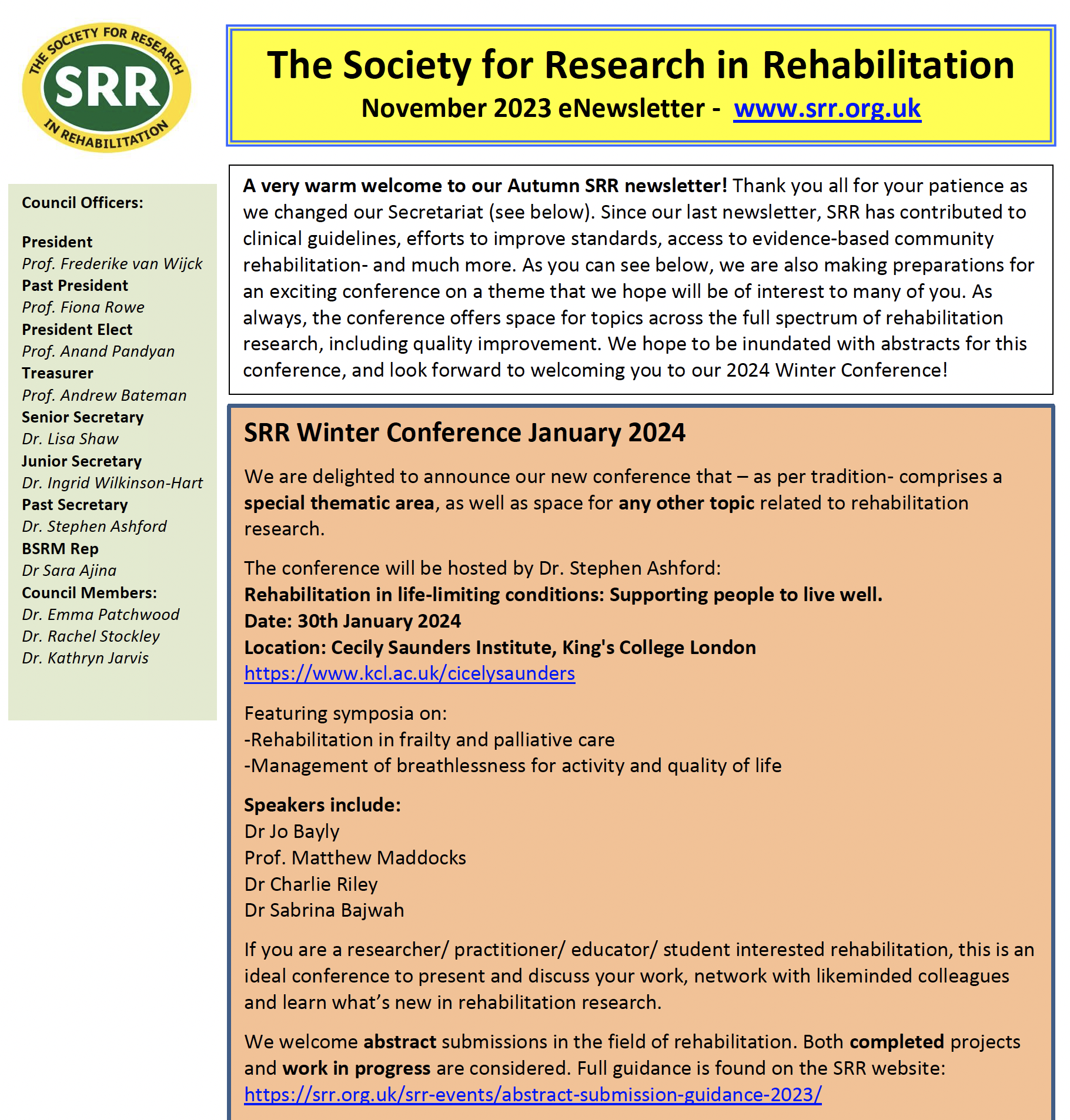 SRR – advancing the rehabilitation of people